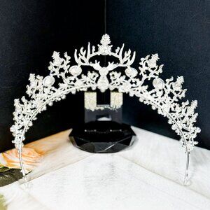 Handmade | Accessories | Christmas Crown Reindeer Crystal Tiara White ...